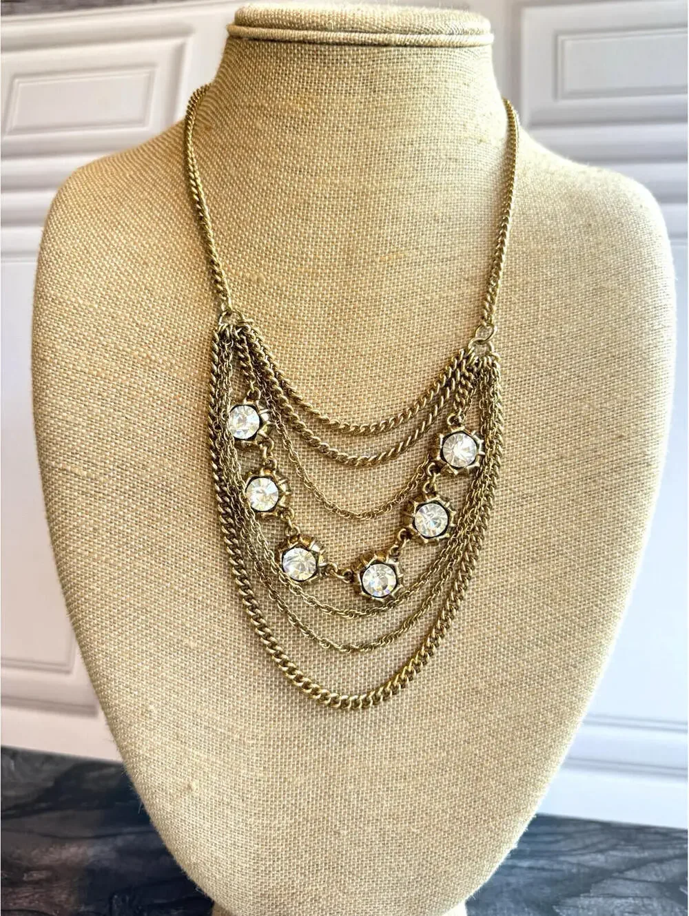Talbots | Jewelry | Vtg Signed Talbots Gold Tone Multi Chain Clear ...
